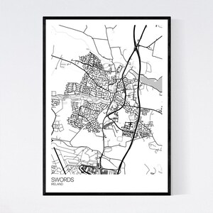 Swords City Map Art Print Many Styles 350gsm Art Quality Paper Fast ...