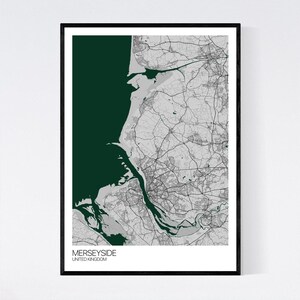 Merseyside, England Map Art Print Many Styles 350gsm Art Quality Paper ...