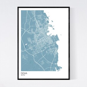 Doha, Qatar Map Art Print Many Styles Art Quality Paper Fast Delivery ...
