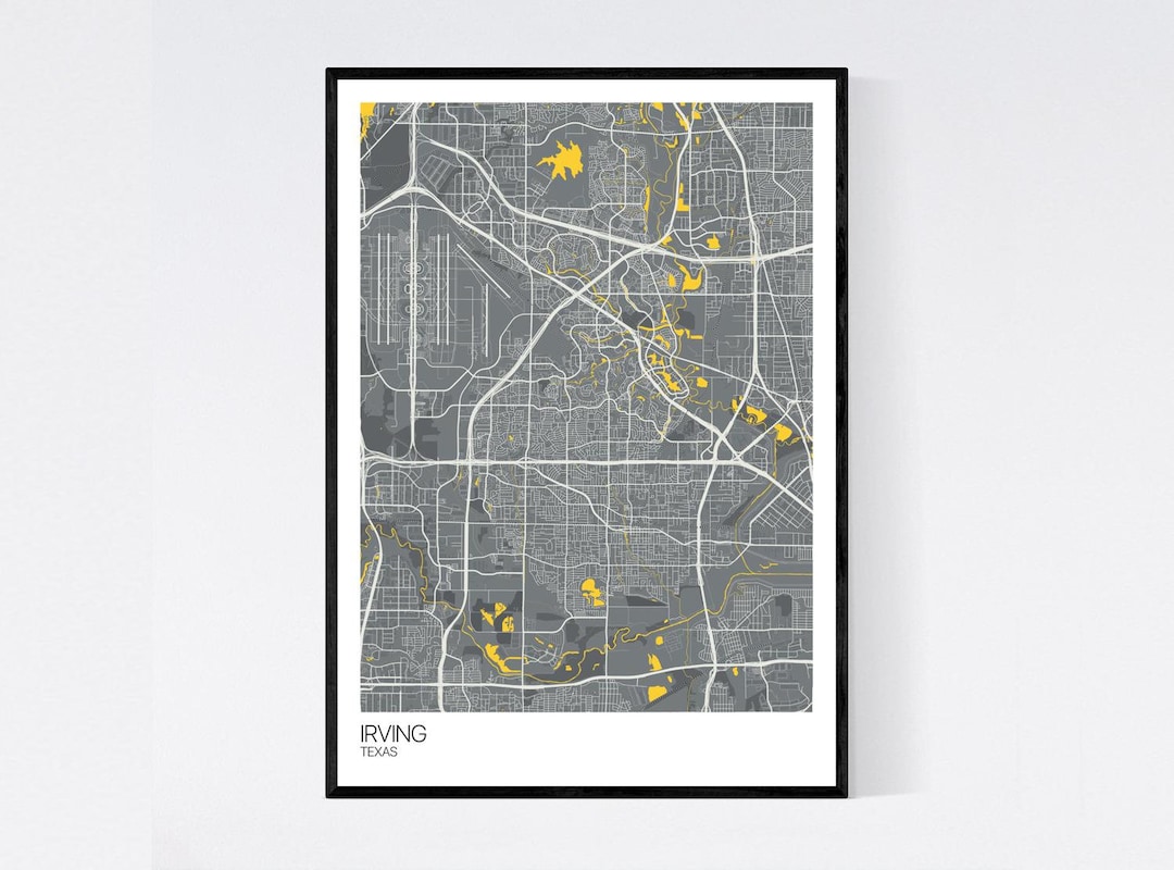 Irving, Texas Map Print - Many Colours - Printed on Art Quality Paper ...