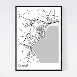 Penzance Map Print Many Colours 350gsm Art Quality Paper Fast Delivery ...