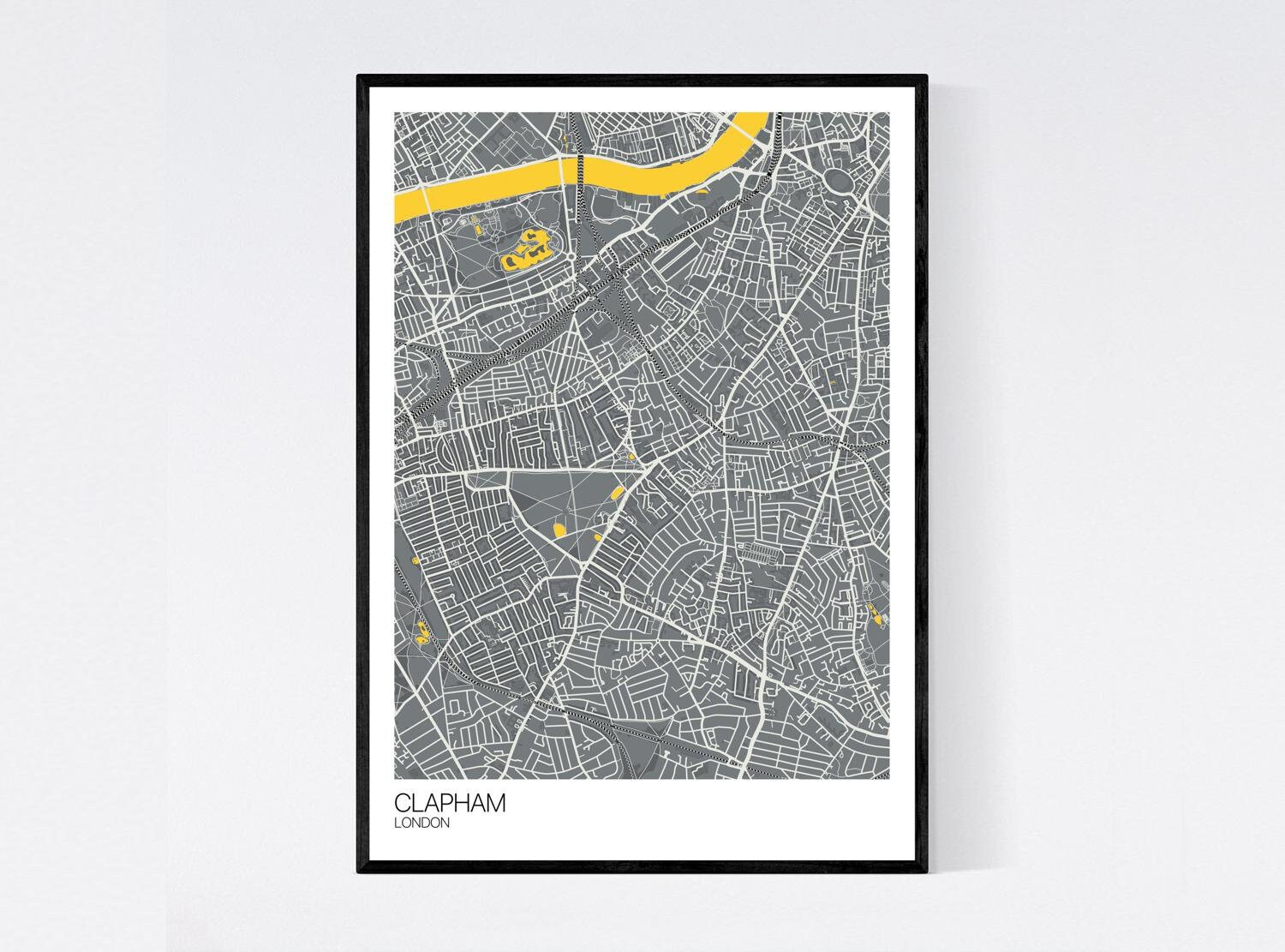 Clapham London Map Art Print Many Colours 350gsm Art - Etsy UK