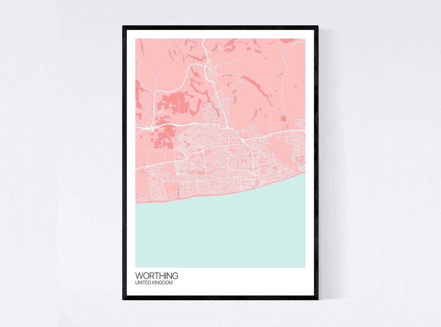 Worthing United Kingdom City Map Art Print Many Colours | Etsy