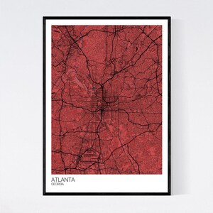 Atlanta, Georgia Map Print Many Colours Printed on Art Quality Paper ...