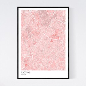 Tooting, London Map Art Print Many Colours 350gsm Art Quality Paper ...