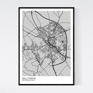 Ballymena City Map Art Print Many Styles 350gsm Art Quality Paper Fast ...
