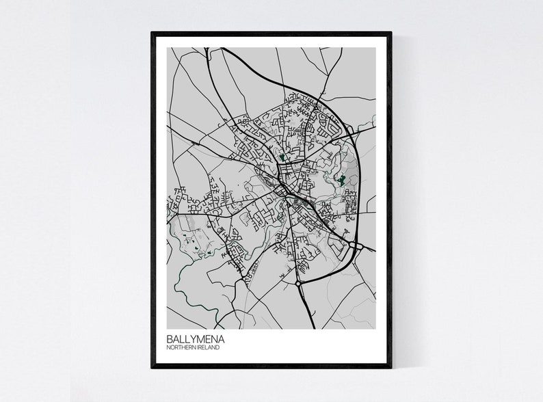Ballymena City Map Art Print Many Styles 350gsm Art | Etsy