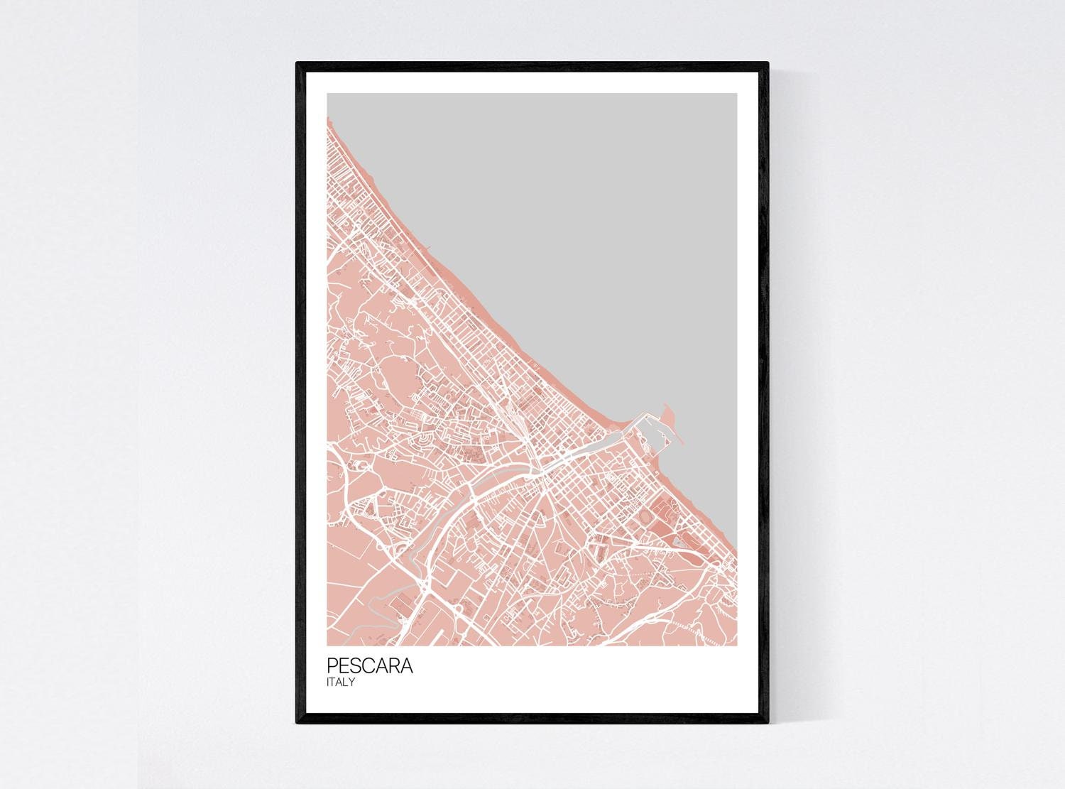 Pescara Italy Map Art Print Many Colours 350gsm Art | Etsy