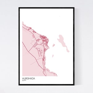 Hurghada, Egypt Map Art Print Many Styles Art Quality Paper Fast ...