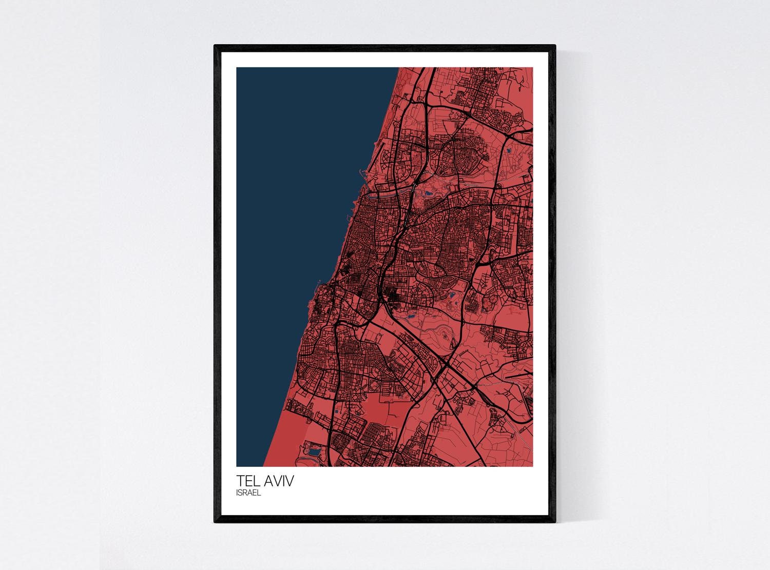 Tel Aviv Israel Map Art Print Many Colours 350gsm Art | Etsy