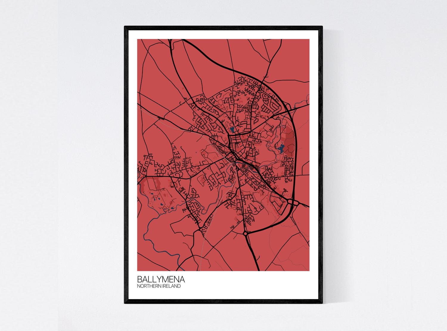 Ballymena City Map Art Print Many Styles 350gsm Art | Etsy