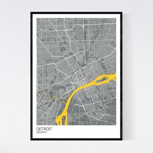Detroit, Michigan Map Print Many Colours Printed on Art Quality Paper ...