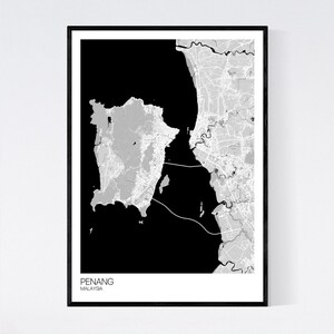 Penang, Malaysia Map Art Print Many Styles Art Quality Paper Fast ...