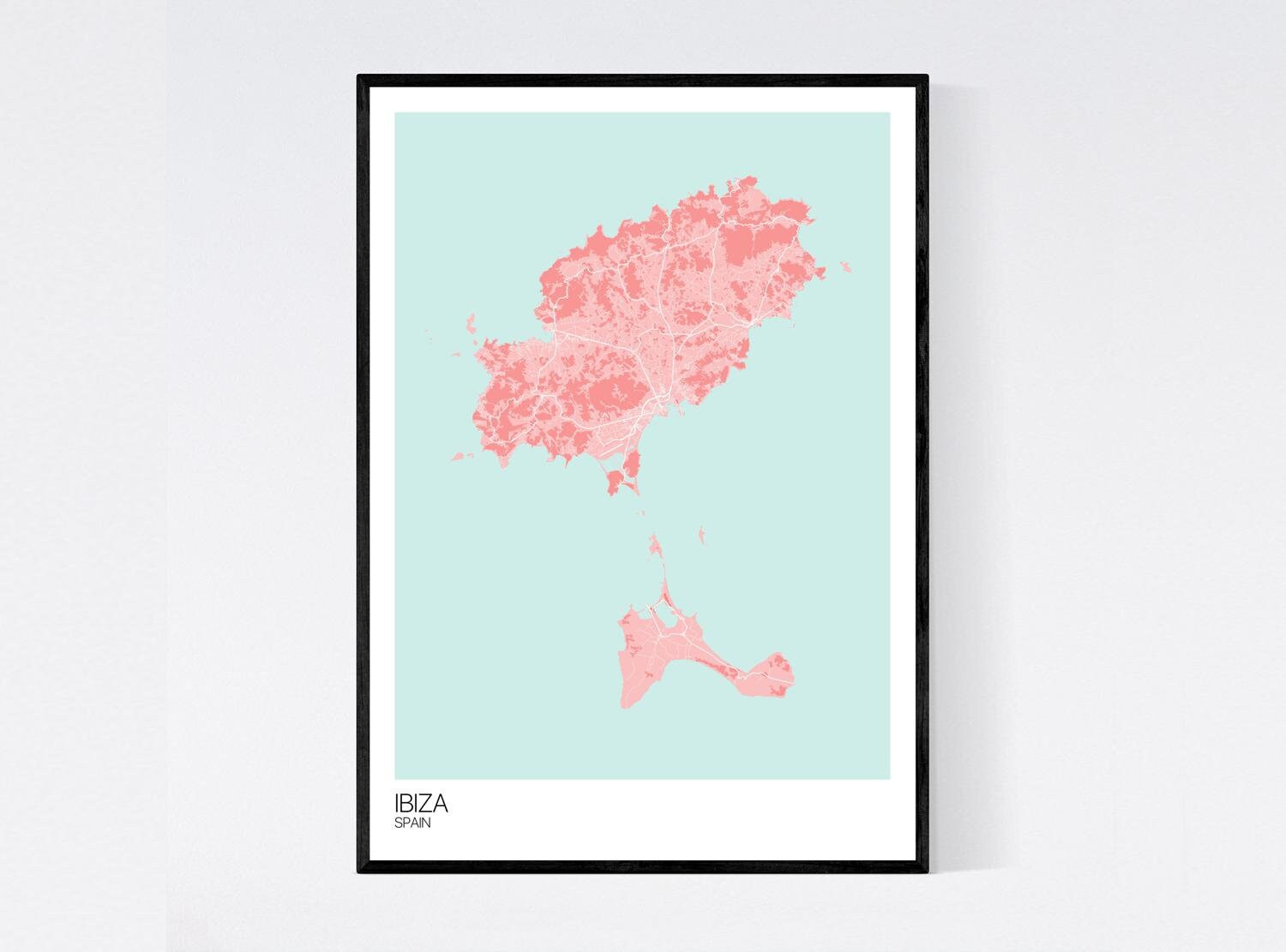 Ibiza Spain Island Map Art Print Many Colours 350gsm Art - Etsy UK