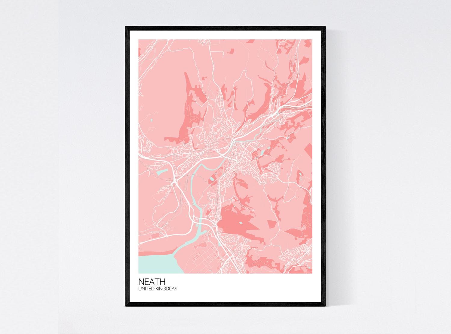 Neath Wales City Map Art Print Many Styles 350gsm Art | Etsy