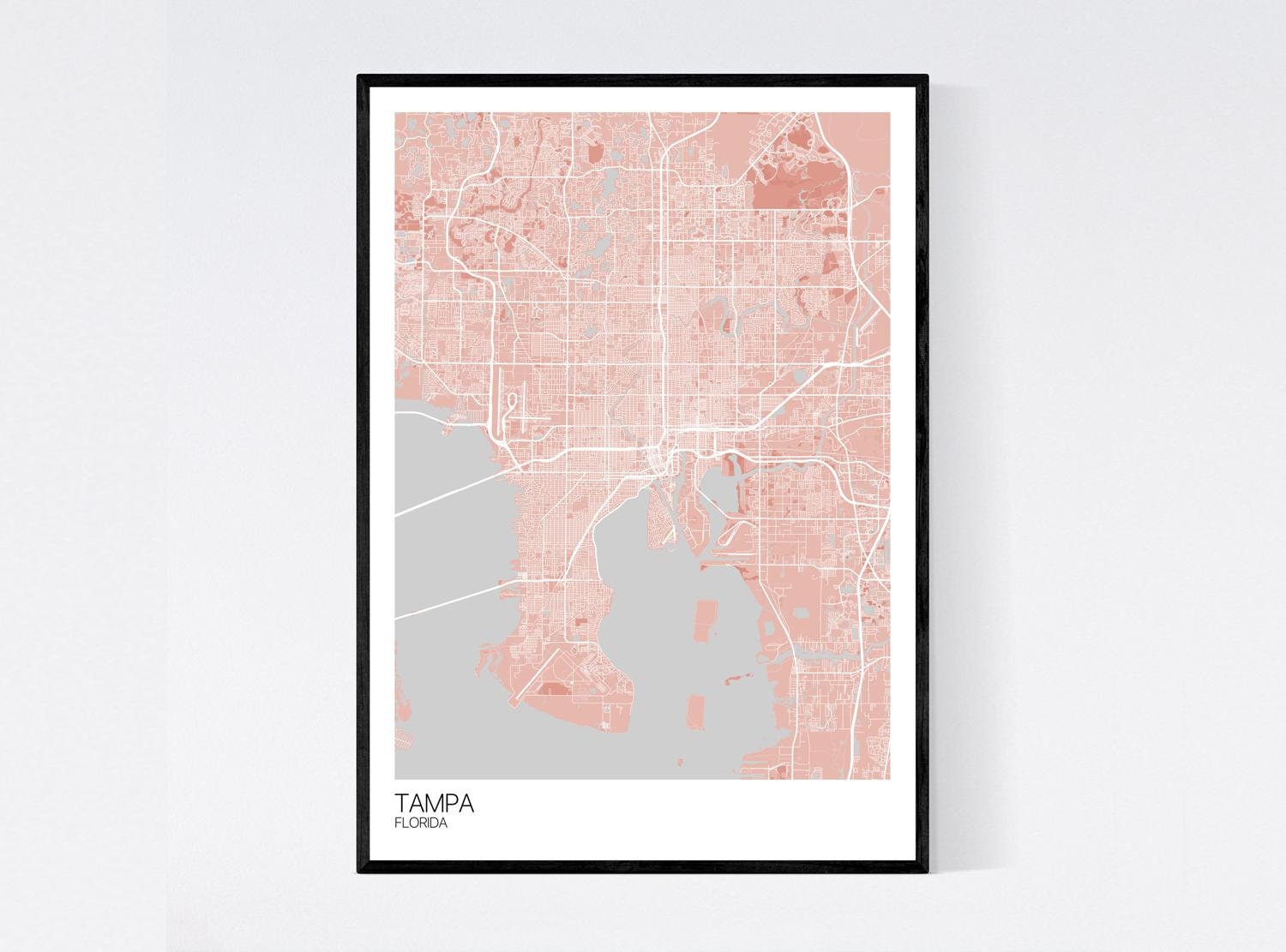 Tampa Florida Map Print Many Colours Printed on Art | Etsy