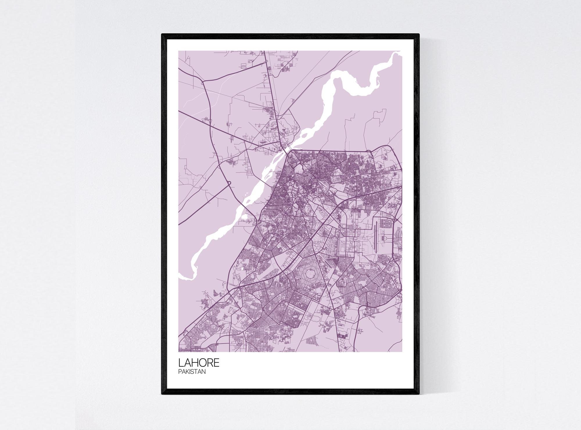 Lahore Pakistan Map Art Print Many Styles Art Quality | Etsy