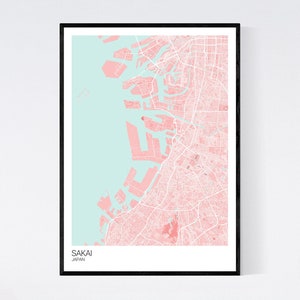 Sakai, Japan Map Art Print Many Styles Art Quality Paper Fast Delivery ...