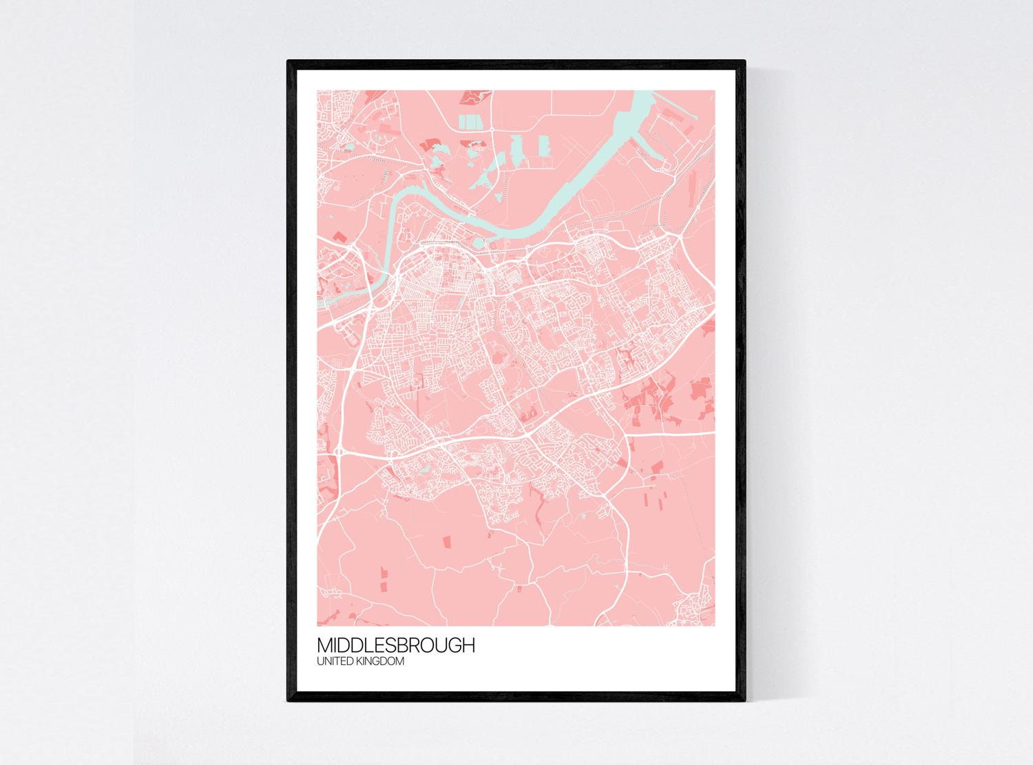 Middlesbrough United Kingdom City Map Art Print Many Styles - Etsy UK