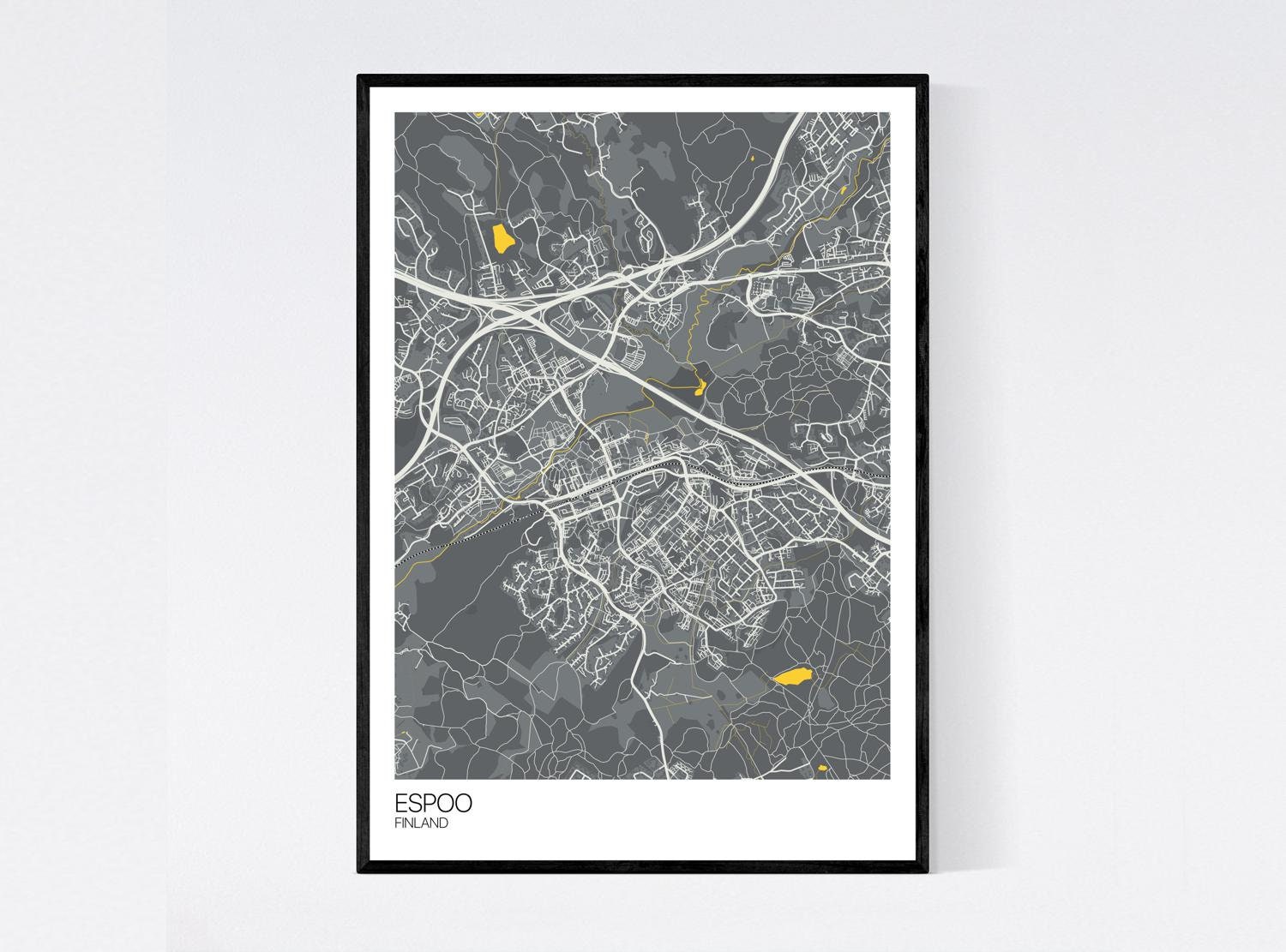 Espoo Finland Map Art Print Many Colours 350gsm Art | Etsy