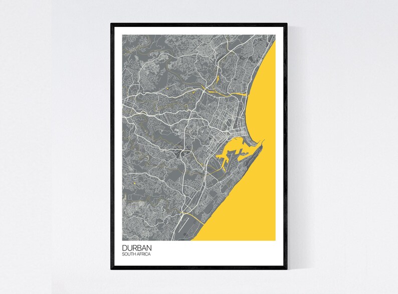 Durban South Africa Map Art Print Many Styles Art Quality | Etsy