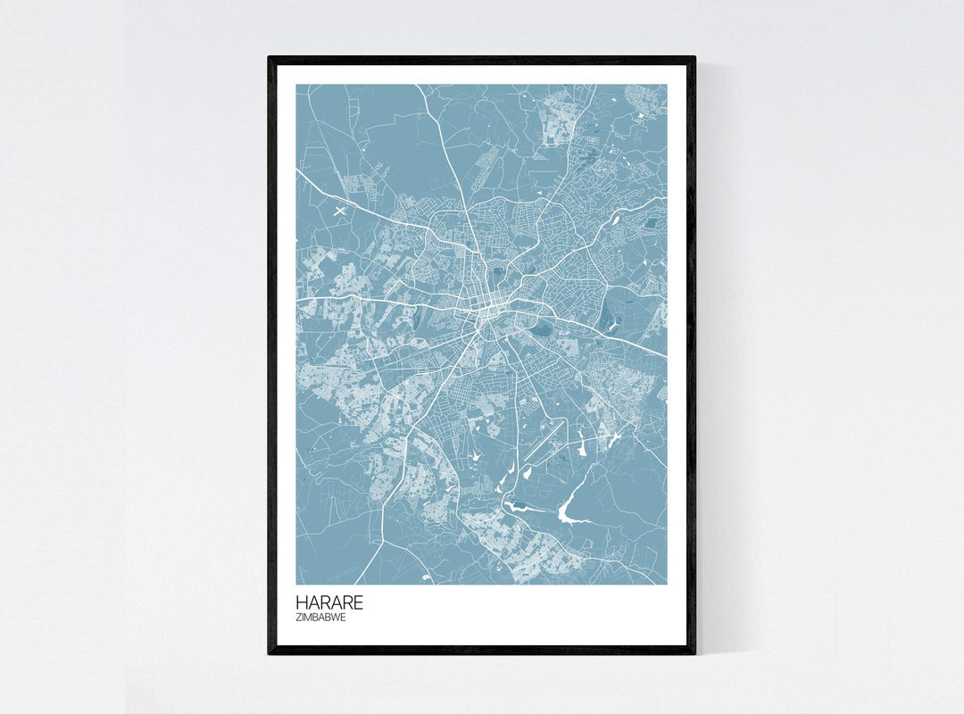 Harare, Zimbabwe Map Art Print Many Styles Art Quality Paper Fast ...