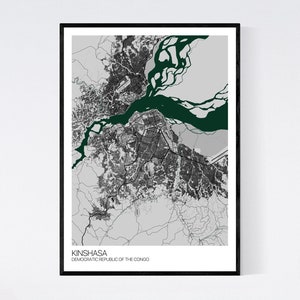Kinshasa, Congo Map Art Print Many Styles Art Quality Paper Fast ...
