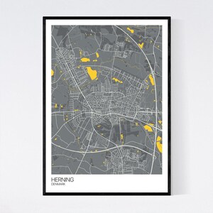 Herning, Denmark City Map Art Print - Many Colours - 350gsm Art Quality ...