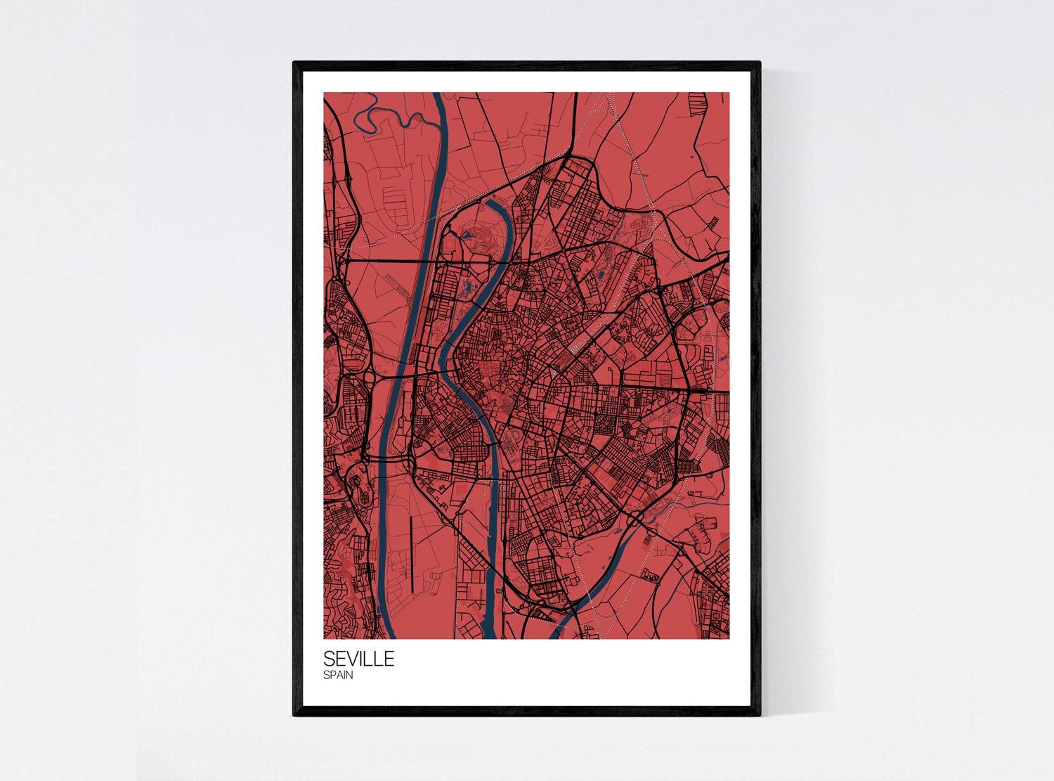 Seville Spain Map Art Print Many Colours Art Quality | Etsy