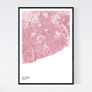 Accra, Ghana Map Art Print Many Styles Art Quality Paper Fast Delivery ...