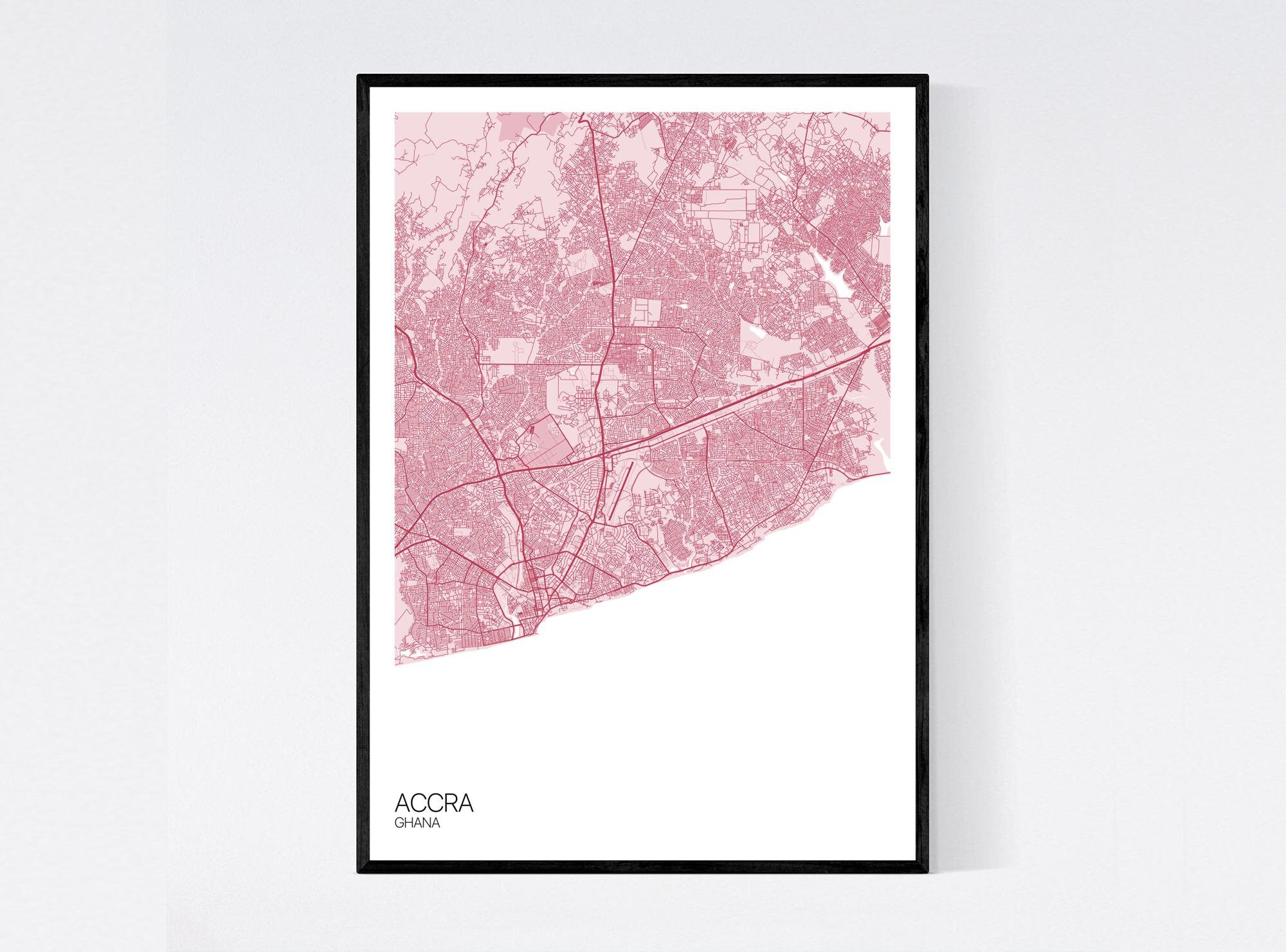 Accra Ghana Map Art Print Many Styles Art Quality Paper | Etsy