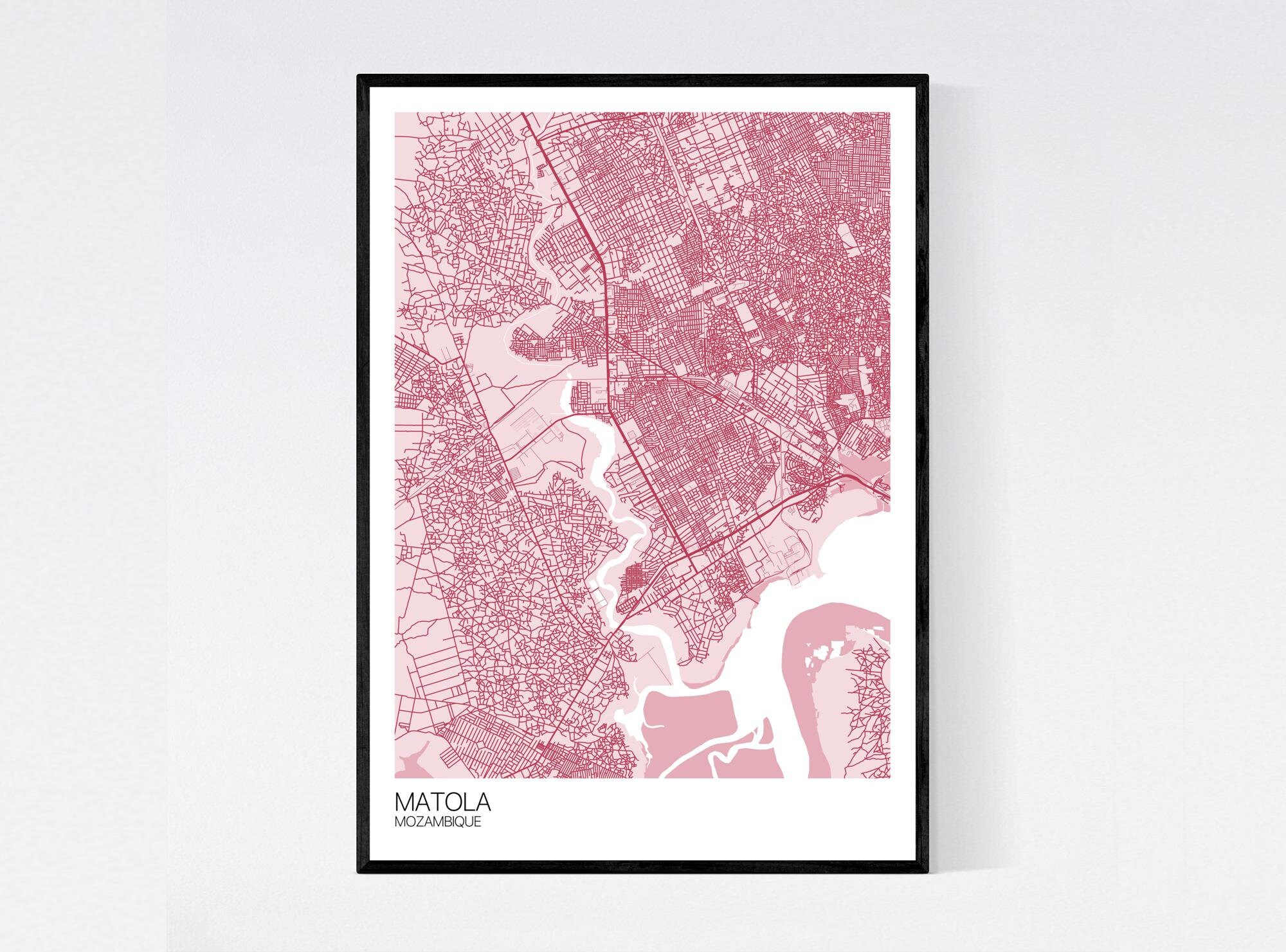 Matola Mozambique Map Art Print Many Styles Art Quality | Etsy