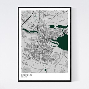 Horsens, Denmark City Map Art Print Many Colours 350gsm Art Quality ...