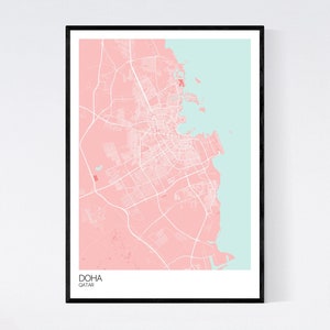 Doha, Qatar Map Art Print Many Styles Art Quality Paper Fast Delivery ...