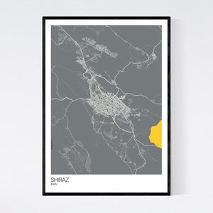 Shiraz, Iran Map Art Print Many Styles Art Quality Paper Fast Delivery ...