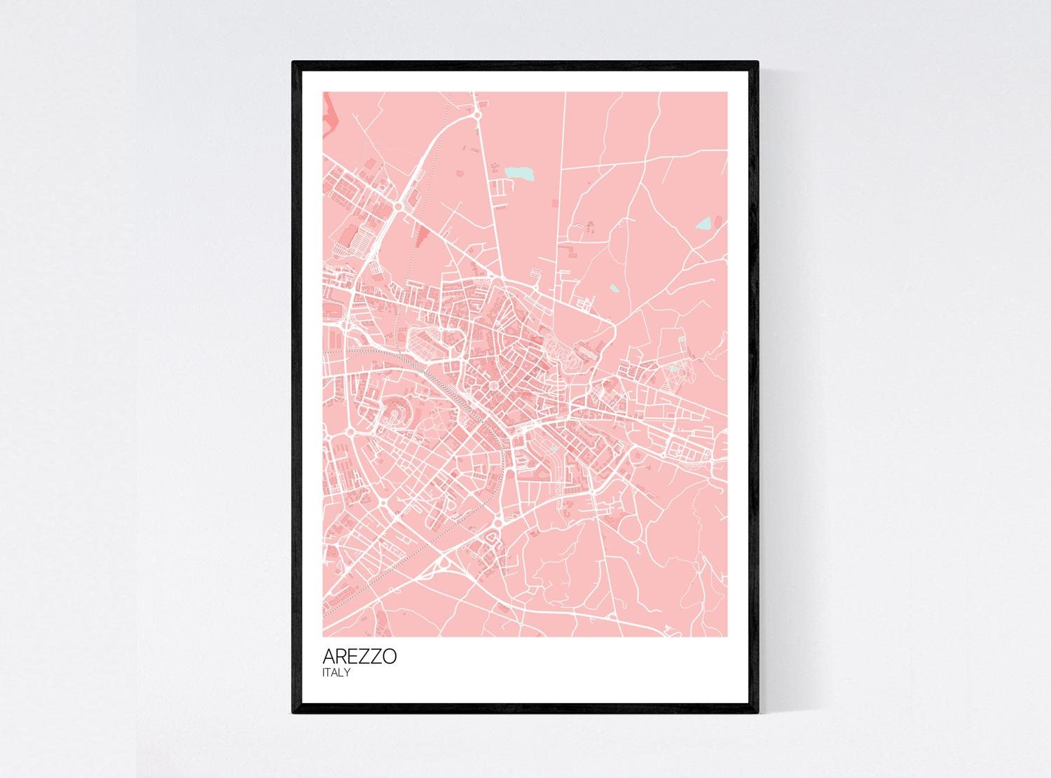 Arezzo Italy Map Art Print Many Colours Art Quality Paper | Etsy