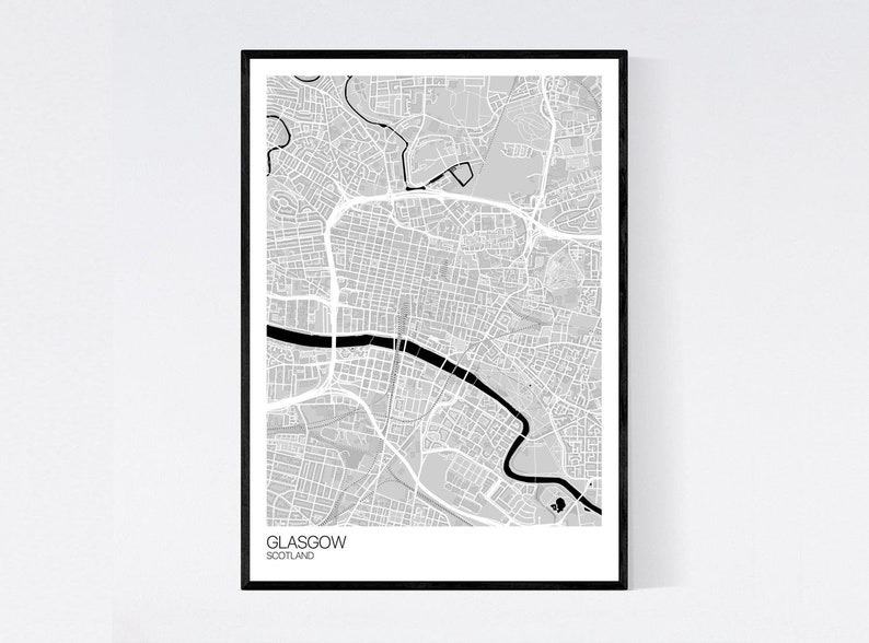Glasgow City Centre Map Art Print Many Colours 350gsm Art | Etsy