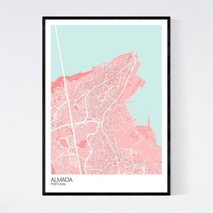Almada Portugal Map Art Print Many Colours 350gsm Art - Etsy