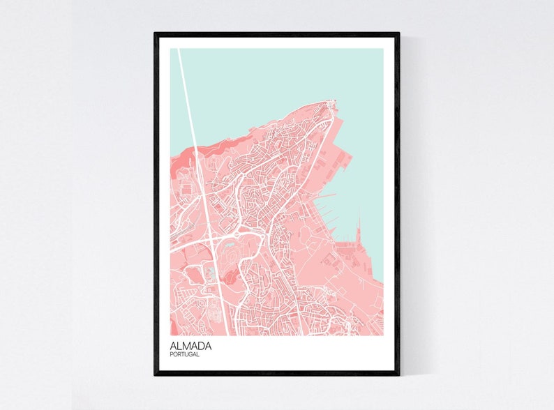 Almada Portugal Map Art Print Many Colours 350gsm Art | Etsy