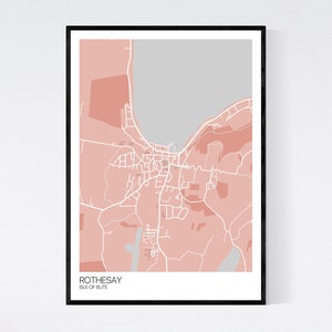 Rothesay, Isle of Bute Map Art Print Many Colours 350gsm Art Quality ...