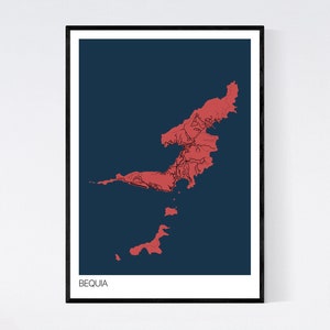 Bequia Island Map Art Print - Many Styles - 350gsm Art Quality Paper ...