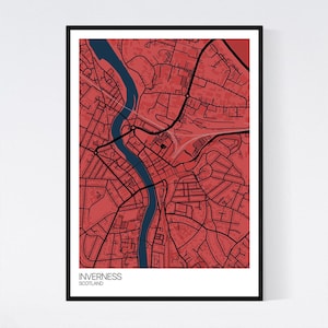 Inverness City Centre Map Art Print Many Colours 350gsm Art Quality ...