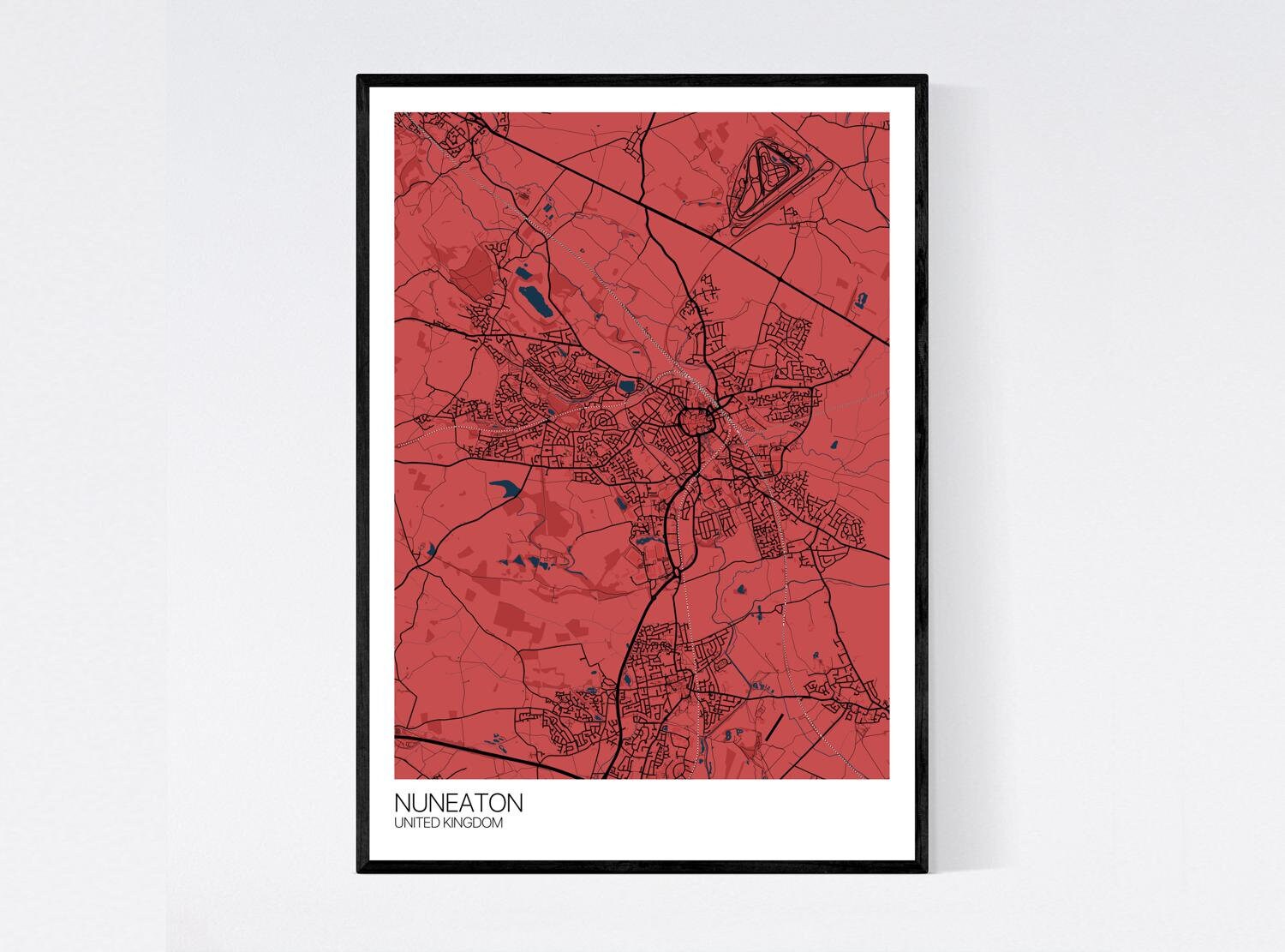 Nuneaton United Kingdom City Map Art Print Many Colours | Etsy