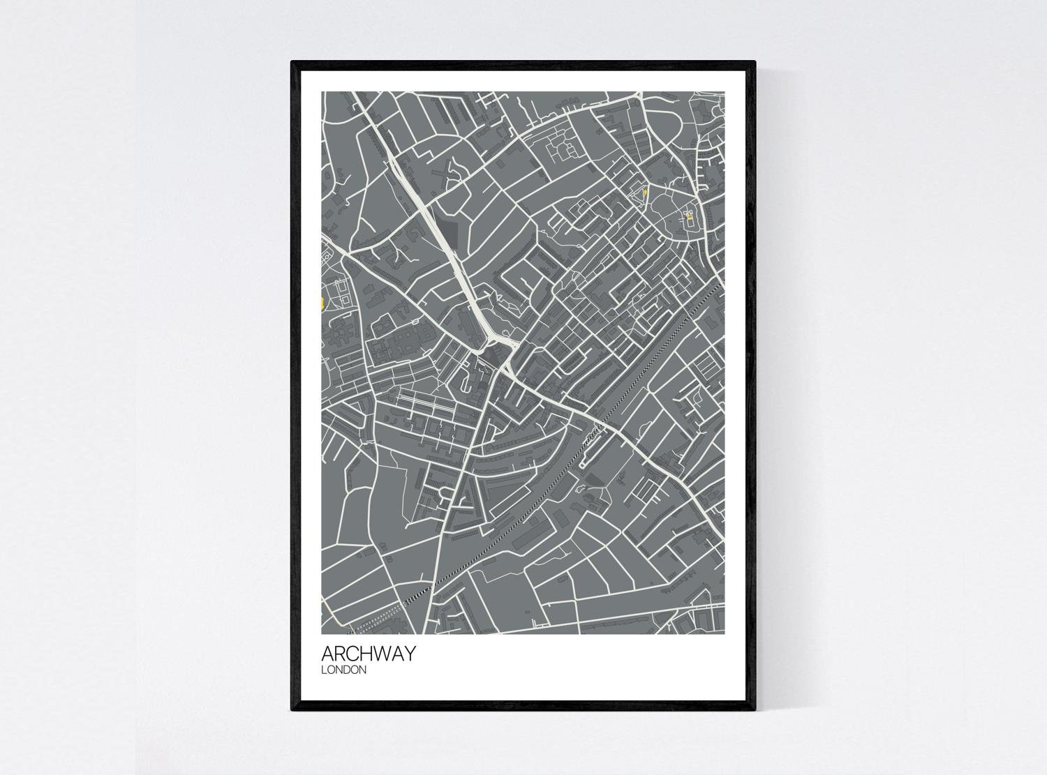 Archway London Map Art Print Many Colours 350gsm Art | Etsy