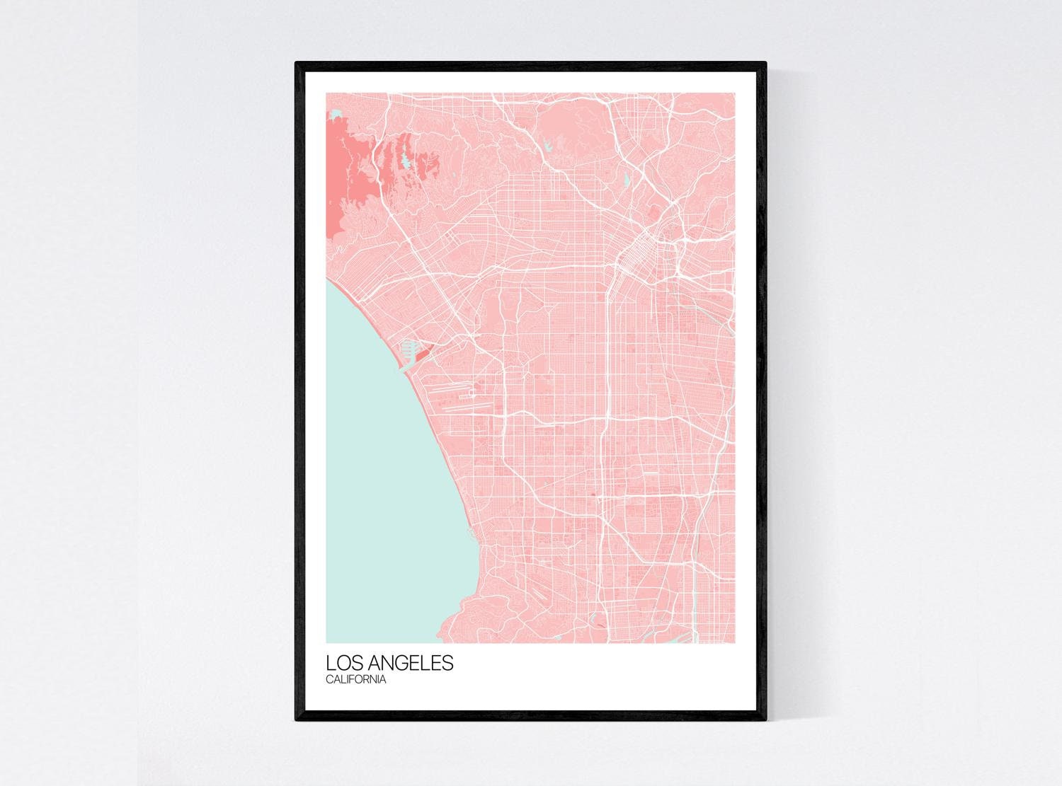 Los Angeles California Map Print Many Colours Printed on | Etsy