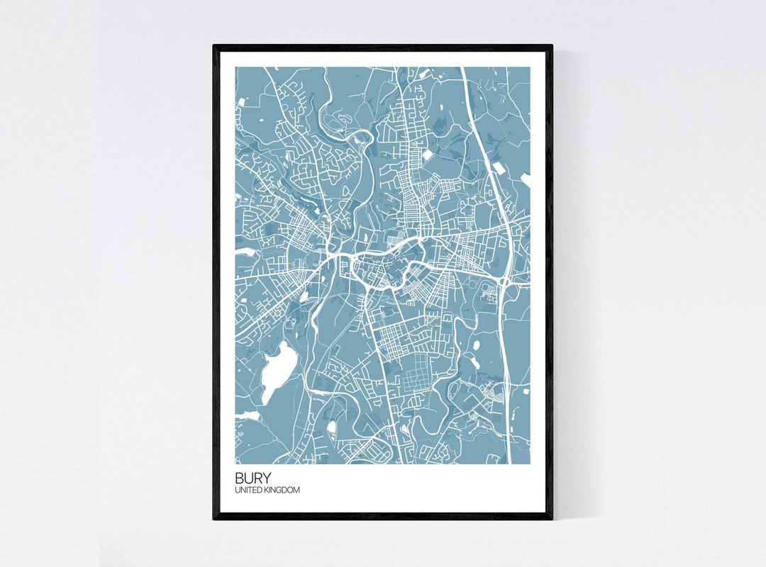 Bury, United Kingdom Map Print Many Colours Fast Delivery // Retro ...