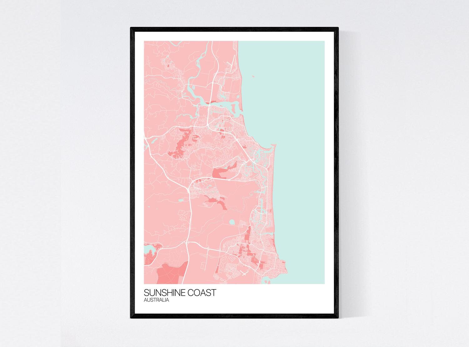 Sunshine Coast Map Print Many Colours Fast Delivery - Etsy UK
