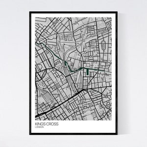 Kings Cross, London Map Art Print Many Colours 350gsm Art Quality Paper ...