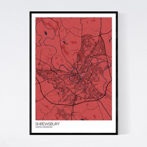 Shrewsbury Town Map Art Print Many Styles 350gsm Art - Etsy