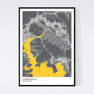 Changwon, South Korea Map Art Print - Many Styles - Art Quality Paper ...